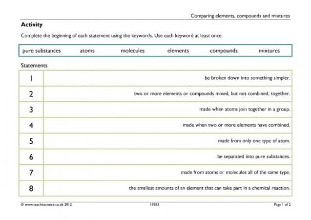 12 Best Elements Compounds And Mixtures Worksheet - The Teach Simple Blog