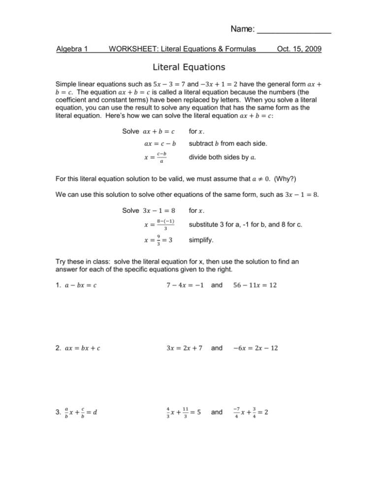 Top 9 Literal Equations Worksheet - The Teach Simple Blog