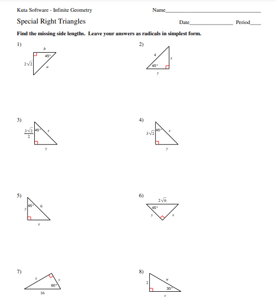 Our Favorite Special Right Triangles Worksheet - The Teach Simple Blog