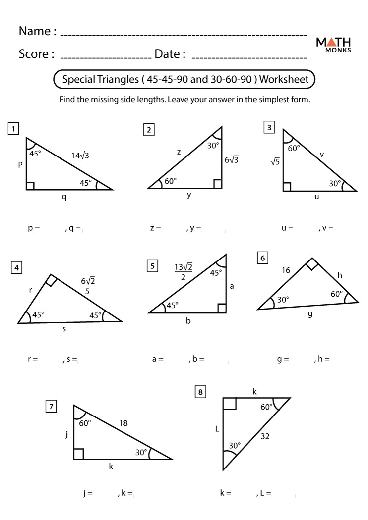 Our Favorite Special Right Triangles Worksheet - The Teach Simple Blog