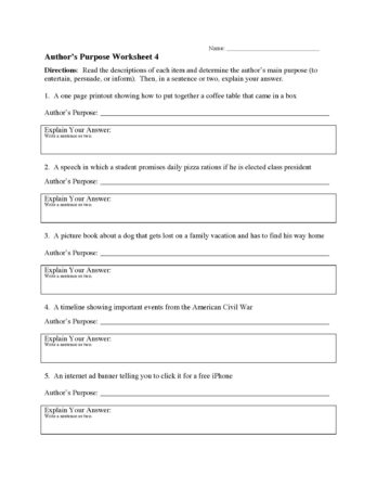 Finding The Author's Purpose: 9 Excellent Worksheets To Improve ...