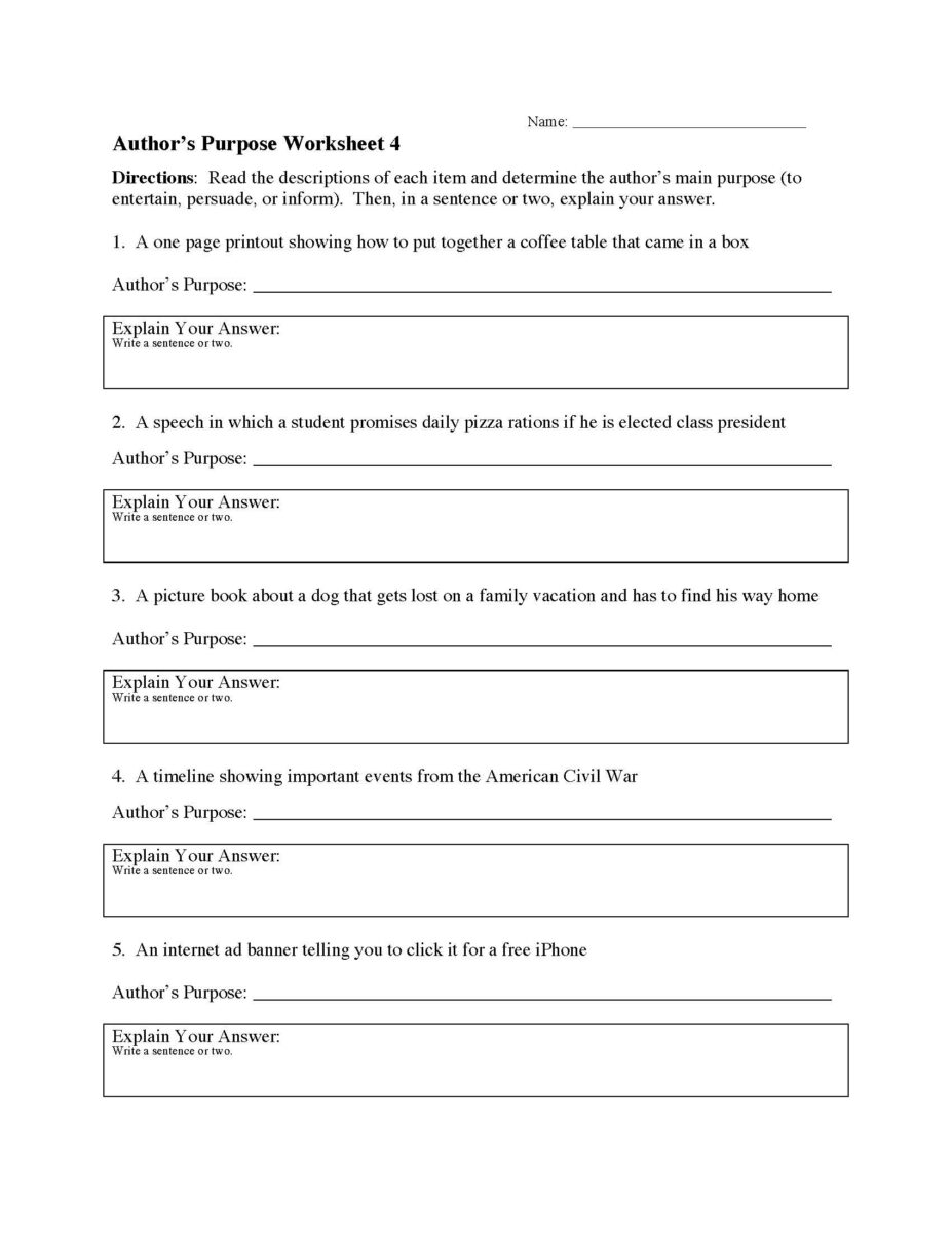 Finding The Author's Purpose: 9 Excellent Worksheets To Improve ...
